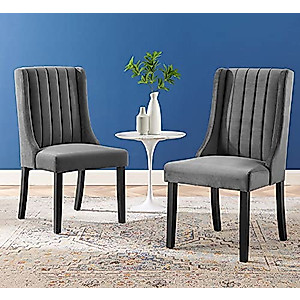 Modway Renew Performance Velvet Parsons Dining Chairs in Gray-Set of 2