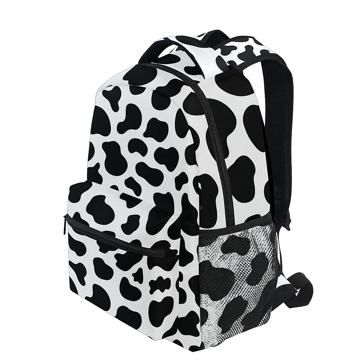 LAMISTY Girls School Bags Kids Backpack for Boys Girls Elementary Preschool School Bag Toddler Book Bags Water Resistant Casual Daypack for Travel with Bottle Side Pockets( Black Cow Backpack)