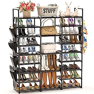 Large Shoe Rack Organizer Storage, 9 Tier Tall Shoes Rack for Entryway Closet, 60 Pair Shoe Organizer Shelf Stand, Big Black Metal Free Standing Shoe Cabinet Rack Tower for Bedroom Cloakroom Hallway