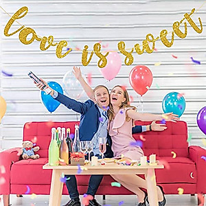 Dalaber Love is Sweet Banner, Gold Glitter Paper Sign for Wedding / Engagement / Anniversary / Bridal Shower Party Supplies, Photo Prop Decorations