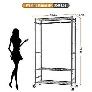 Neatrays Rolling Clothes Rack for Hanging Clothes,Heavy Duty Garment Rack with 3 Tier Wire Shelves,Freestanding Portable Clothing Rack Wardrobe Rack, Black