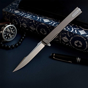 OCASO - Solstice Gentleman's Knife, 3.5" S35VN Steel, Titanium or Carbon Fiber, Ambidextrous Deep Carry Pocket Clip, Harpoon Blade 9HTS