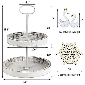 Goartgif Two Tiered Tray,White Tiered Tray,Farmhouse Tiered Tray,Rustic Wooden Tiered Tray,Distressed 2 Tier Tray,Tiered Tray Stand for Christmas Decor