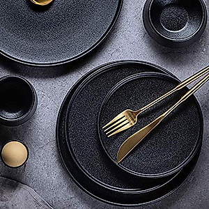 Stylish Dinner Plates,Ceramics Dinnerware Set, Black Glaze 34 Pieces Plates and Bowls Sets for Special Restaurant/Matte Porcelain Dinner Set Microwave Safe