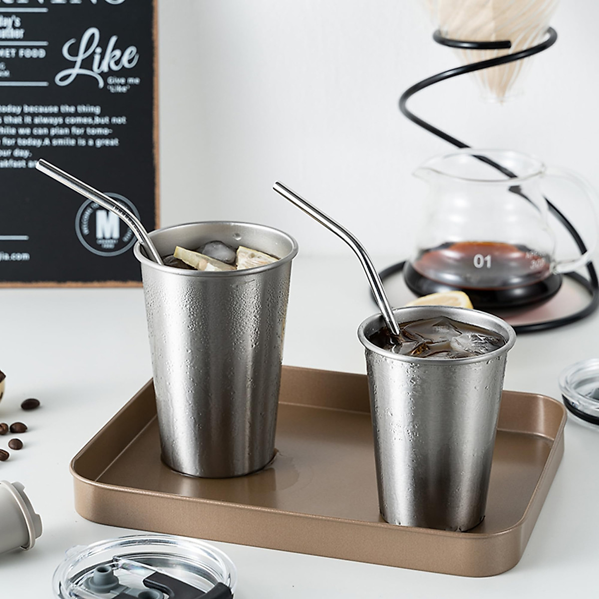 BQLZR Stainless Steel Cup 500ml/16.9 oz Beer Drinking Mug for Party Tumbler Pack of 4