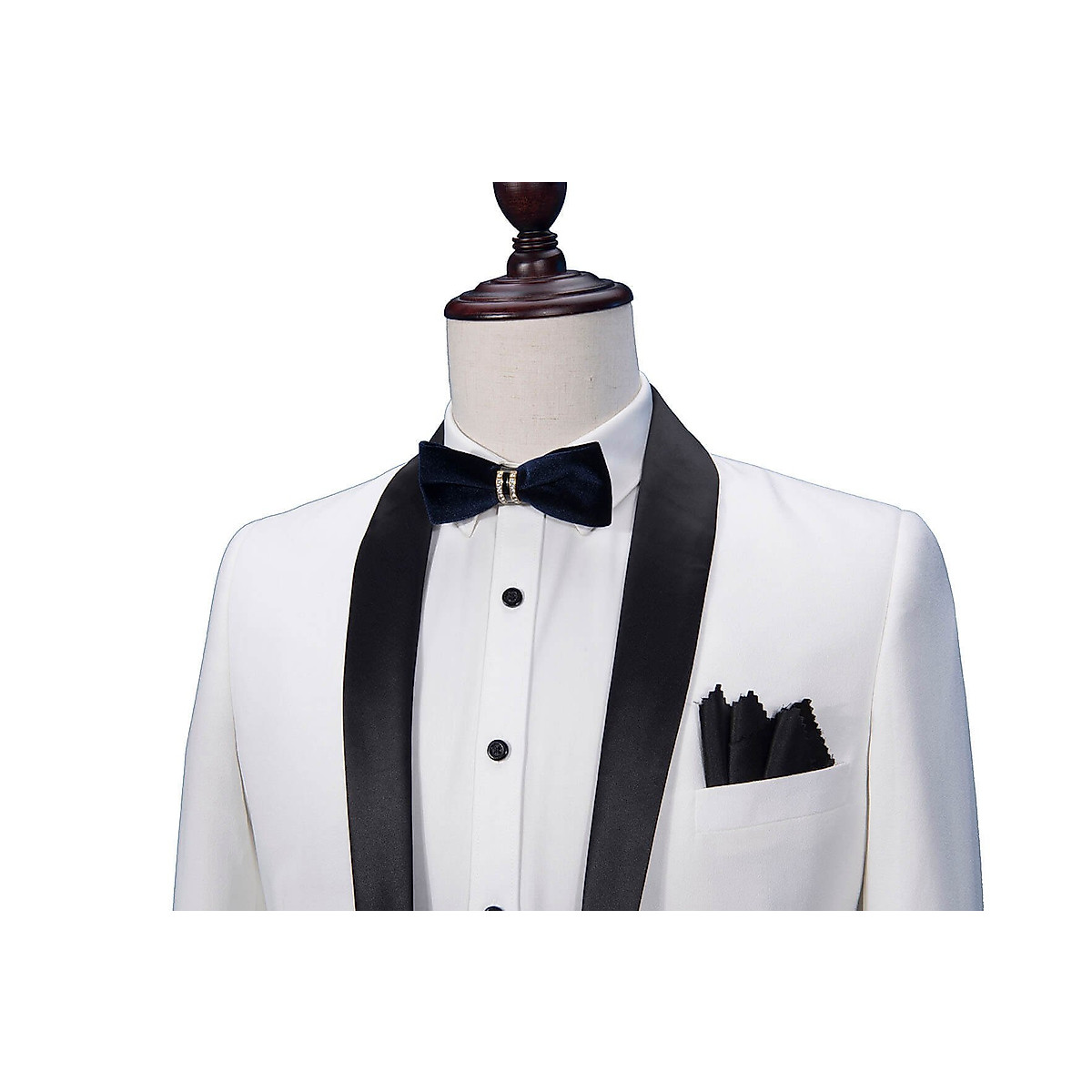 Mens White with Black Shawl Lapel Slim Fit Dress Suit Set Single Breasted Blazer Jacket Pants Tux,36chest/30waist