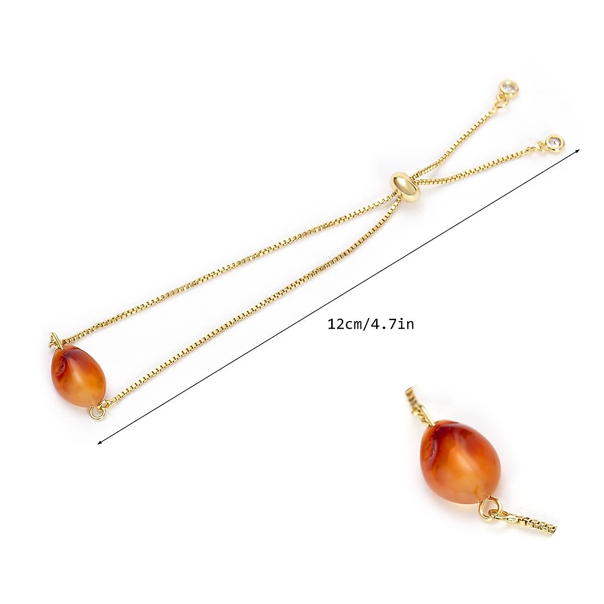 MTJAHPS Carnelian Bracelet, 14K Gold-Covered Chain, Adjustable Bracelet for Women
