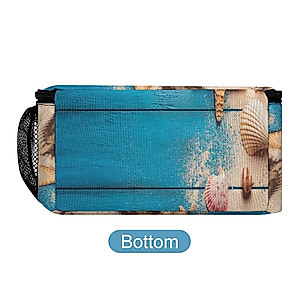 MINBHEBYUD Blue Wooden Board Starfish Shells Lunch Bag for Men Women, Insulated Lunch Bags for Office Work, Reusable Portable Lunch Box