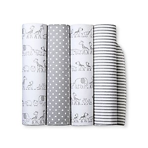 Flannel Receiving Baby Blankets Two by Two 4pack - Cloud Island - Gray, 30 inches L x 30 inches W