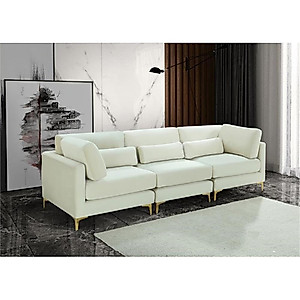 Meridian Furniture 605Cream-S108 Julia Collection Modern | Contemporary Velvet Upholstered Modular Sofa with Complete Sets of Gold and Chrome Legs Included, Cream, 108" Wide