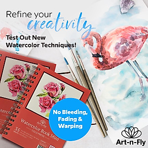 Art-n-Fly 5.5 x 8.5 in Watercolor Sketchpad Mini Book - 2 pack x 35 Sheets Each- Spiral Bound and Microperforated - 300gsm / 140lb 8.5x5.5