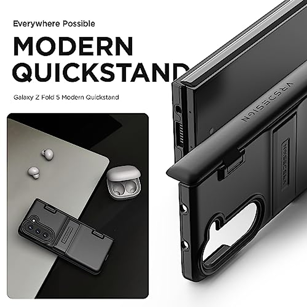 VRS DESIGN Phone Case for Galaxy Z Fold 5 5G Phone Case (2023) [Quick Stand Modern], Modern Neat Style Hinge Protection Case with Multi Angle Kickstand & Tempered Glass Screen Protector