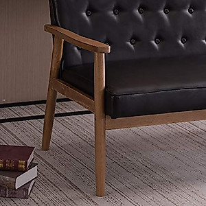 EPOFIT Modern Solid Wood Loveseat Sofa, Upholstered Faux Leather Love Seat, Small Couch 2 Seater with Wooden Arm for Living Room, Bedroom, Small Spaces, Office, Black