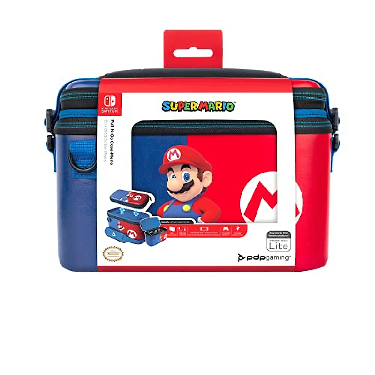 PDP Gaming Officially Licensed Switch Pull-N-Go Travel Case - Mario - Semi-Hardshell Protection - Protective PU Leather - Holds 14 Games & Controller - Works with Switch OLED & Lite - Perfect for Kids