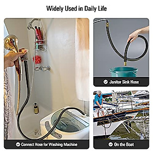 Solution4Patio Garden Short Hose 3/4 in. x 7 ft. Hose Reel Lead in Hose, Male/Female Solid Brass Fittings, No Leaking, Short Connector Hose for Water Softener, Dehumidifier, Camp RV, Janitor Sink Hose