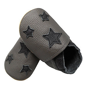YIHAKIDS Baby Shoes Infant Toddler Soft Anti-Slip Sole Leather Moccasins Cartoon Stars Baby Slippers (6-6.5 US/6-12 Mo./5.1in, Dark Gray)