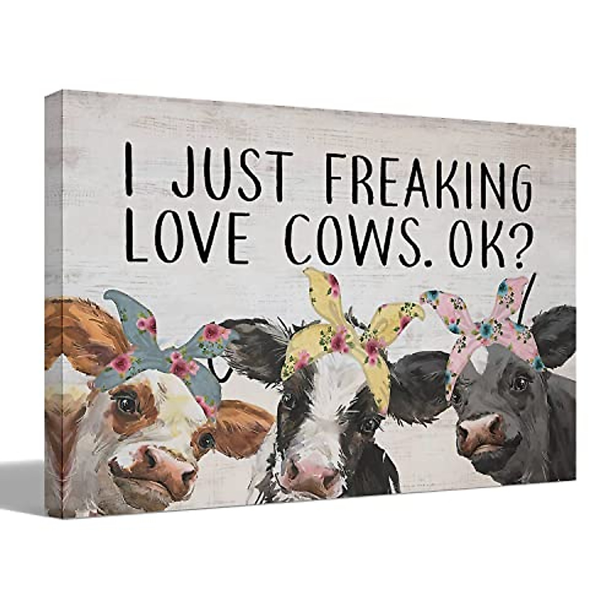 BIWSHA I Just Freaking Love Cows OK Canvas Wall Art Prints Decor for Home Bedroom Living Room Office Farm，Farm Animal Themed Paintings Art Decor 14x11 Inches，Retro Cow Silhouette Art Gifts