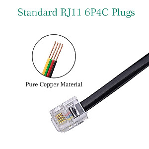 Phone Line Splitter,SHONCO Telephone Splitter, Phone Adapter Cable, with RJ11 6P4C Plugs, Suitable for Telephone, Fax Machine, 2 Pack Black