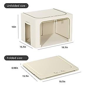 4 Pack Clothes Storage Bins - Large Foldable Container Box for Shelves Nursery Toys Stackable Fabric Storage Box Organizer Set with Clean Window and Handles (66L, Beige)