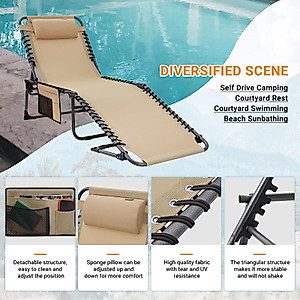 KingCamp Chaise Lounge Outdoor Adjustable Textilene Waterproof Patio Lounge Chair,Folding Tanning Chair for Lawn,Beach,Pool and Sunbathing,Portable Camping Reclining Chair with Pillow (1, Black)