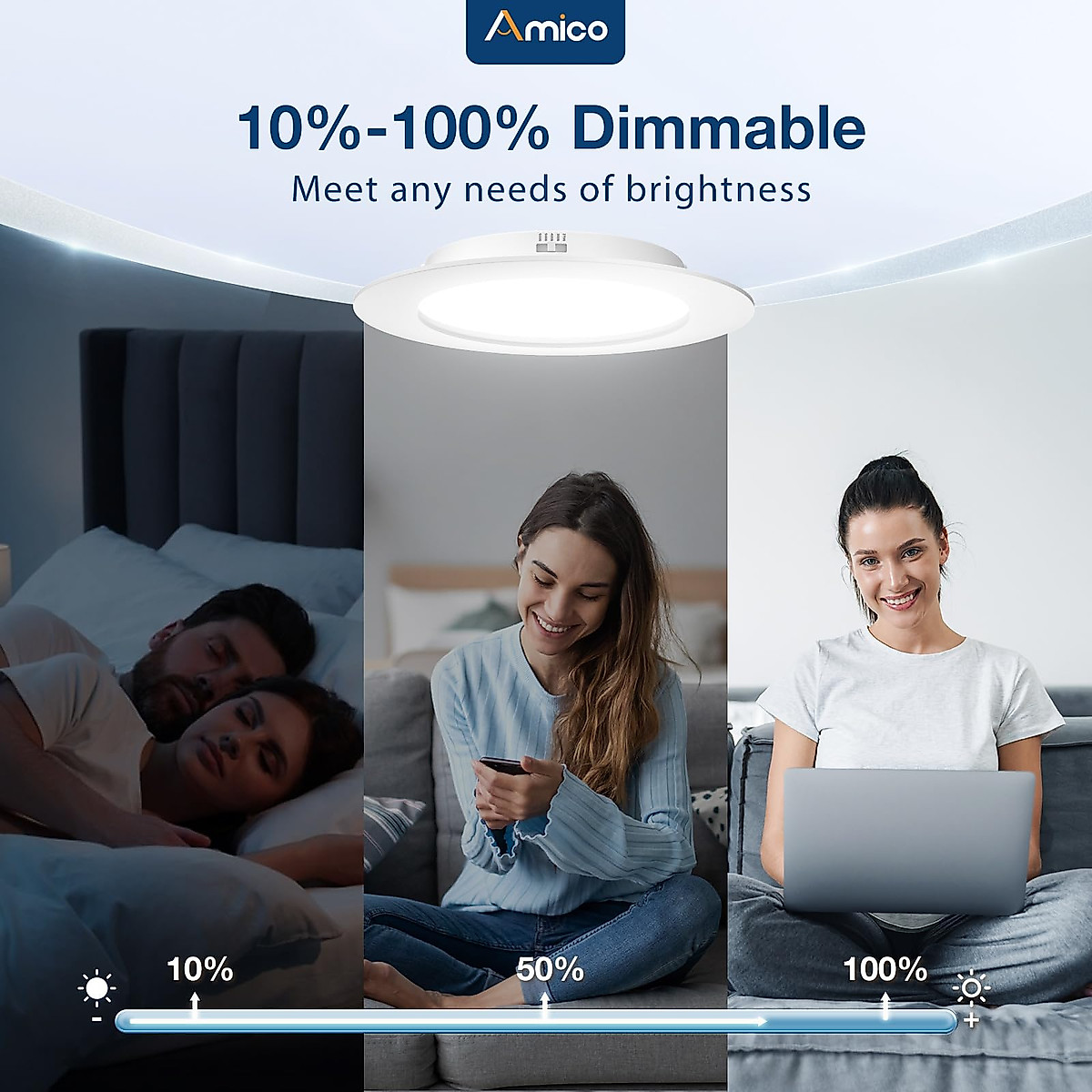 Amico 5/6 inch 5CCT LED Recessed Lighting 20 Pack, Dimmable, IC Rated, 12.5W=100W, 950LM Can Lights with Baffle Trim, 2700K/3000K/4000K/5000K/6000K Selectable, Retrofit Installation - ETL & FCC