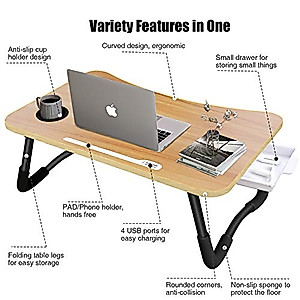 Laptop Bed Desk,Portable Foldable Laptop Lap Desk Tray Table with USB Charge Port/Cup Holder/Storage Drawer,for Bed/Couch/Sofa Working, Reading