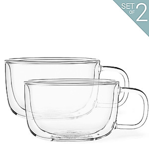 Viva Classic Double Wall Glass Insulated Coffee Mugs - Cappuccino Cups Set of 2-14 oz / 350ml Tea Cups