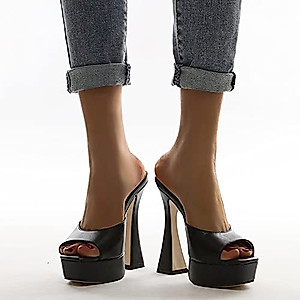 sckarle Women's Hi-Lo High Heel Platform Pump Sandals Platform Chunky High Block Heels Wedge Dress Pumps Shoes