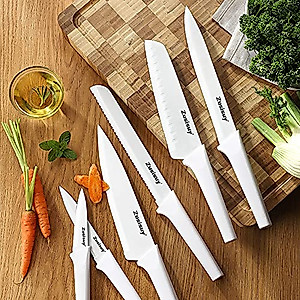 Zusisuy White Professional Kitchen Knife Chef Set, Kitchen Knife Set Stainless Steel, Kitchen Knife Set Dishwasher Safe with Sheathes