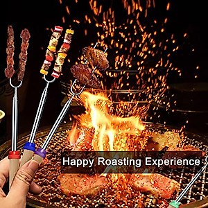 8 PCS Marshmallow Roasting Sticks for Fire Pit, Retractable Grill Forks Smores Sticks Kit for Fire Pit, Marshmellow Roasting Tongs BBQ Tools, TIMDAM Stainless Steel Smores Skewers Campfire Accessories