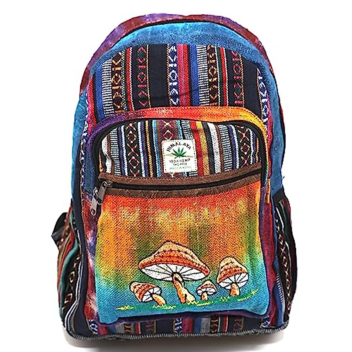 Unique Mushroom Embroidered Tie Dye Himalaya Hemp Hippie Backpack Festival Backpack Hiking FAIR TRADE Handmade with Love. (LARGE)