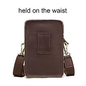 Hiram Men's Leather Phone Bag for iPhone SE, Leather Waist Bag for Men, Men's Crossbody Bag for Cellphone, Small Leather Shoulder Bag for Men-Coffee