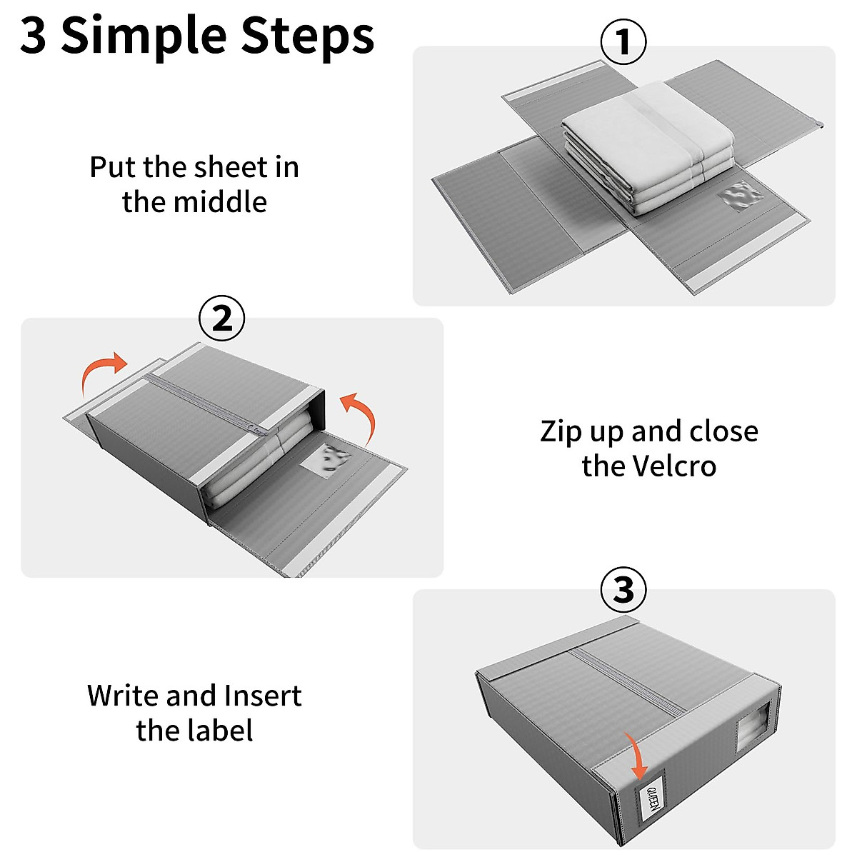 Fixwal 6 Pack Bed Sheet Organizers and Storage Foldable Box for Linen Closet, (Queen & King Size) Bedding Set Containers for Blanket Comforter Pillow Cube with Window and Label, Gray
