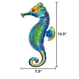 John's Studio Seahorse Sea Wall Decor Outdoor Metal Garden Hanging Art Glass Sculptures Home Ocean Theme Decorations for Kitchen Bathroom and Pool