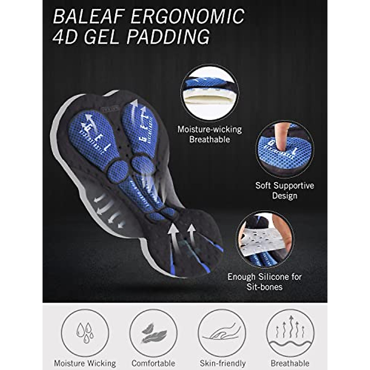 BALEAF Men's Cycling Bib Shorts 4D Padded, Road Bike Cycling Bibs Biking Bicycle Shorts Gel Pockets UPF50+ Black L