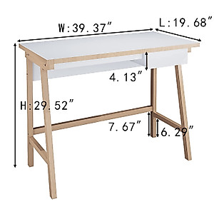 FRSTONE Pine Wooden Home Office Desk White Oak 39.3 x 29.5 Inch Computer Desk with Storage Drawer for Studing, Writing, Simple Style Study Table, Console Laptop Table, White Desktop