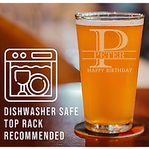 Personalized Etched 16oz Pint Beer Glass – Beer Gifts, Custom Engraved Drinking Glasses, Customized Retirement Gift for Men, Birthday Gifts for Him, Beer Lover Cup, Groomsmen Wedding, Halpert Monogram