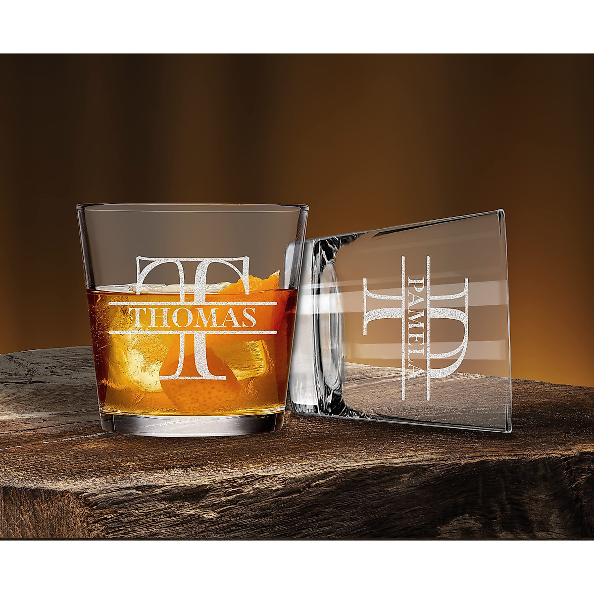 Custom Rocks Old Fashioned Cocktail Glasses Add Your Name Initial Birthday Anniversary Etched Whiskey Glass 9oz