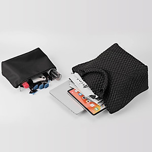 Woven bag for women,Fashion woven tote bag for women,Large vegan soft leather beach travel bag & purse,handmade shoulder bag (Black)