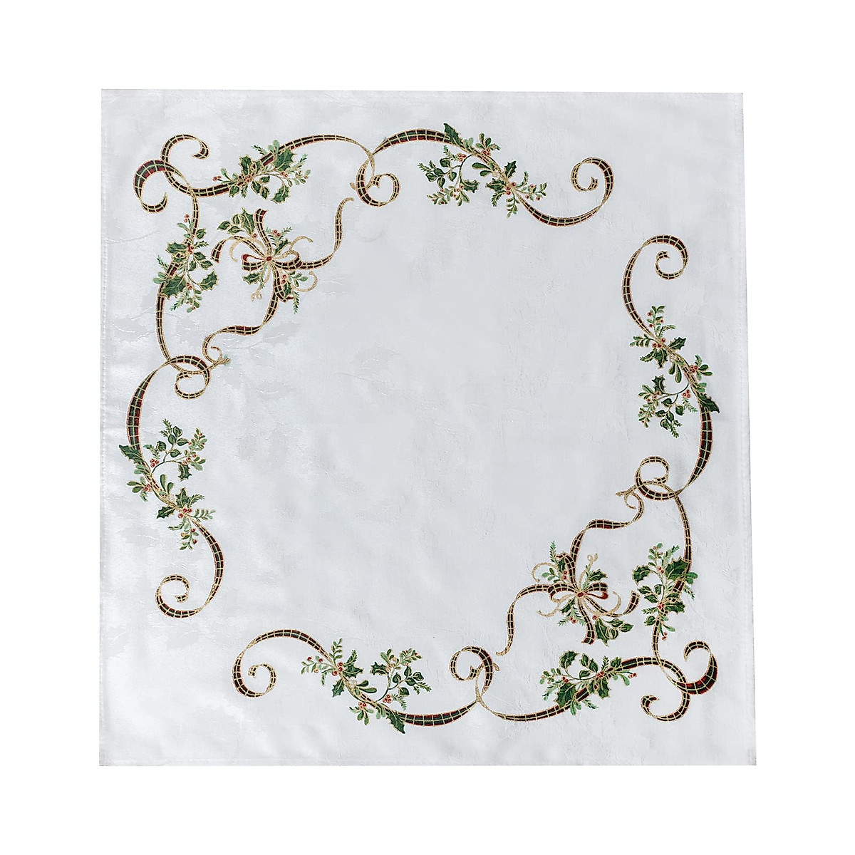 Benson Mills Merry Ribbons Engineered Printed Jacquard Fabric Cloth Napkins, for Christmas, Winter, and Holiday Tablecloths (19" x 19" Napkins Set of 4, Merry Ribbons)