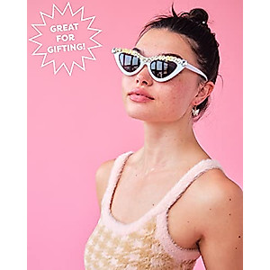 xo, Fetti Bachelorette Party Bride To Be Sunglasses | White Cat Eye Bedazzled Bach Decoration, Bridesmaid Sunnies Favor, Bride to Be Gift + Bridal Shower Supplies