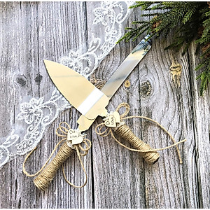 Abbie Home Wedding Cake Knife and Server Set with Burlap Twines Handle for Garden Wedding Ceremony (ZY-L26)