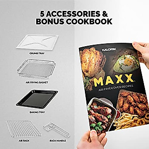 Kalorik MAXX® 16 Quart Digital Air Fryer Oven, Easy to Use, 9-in-1 Versatility - Air fryer, Bake, Braise, Broil, Dehydrate, Grill, Roast, Sear, and Toast, 21 Smart Presets, 5 Accessories, Bonus Cookbook, 500°F, 1600W, Stainless Steel