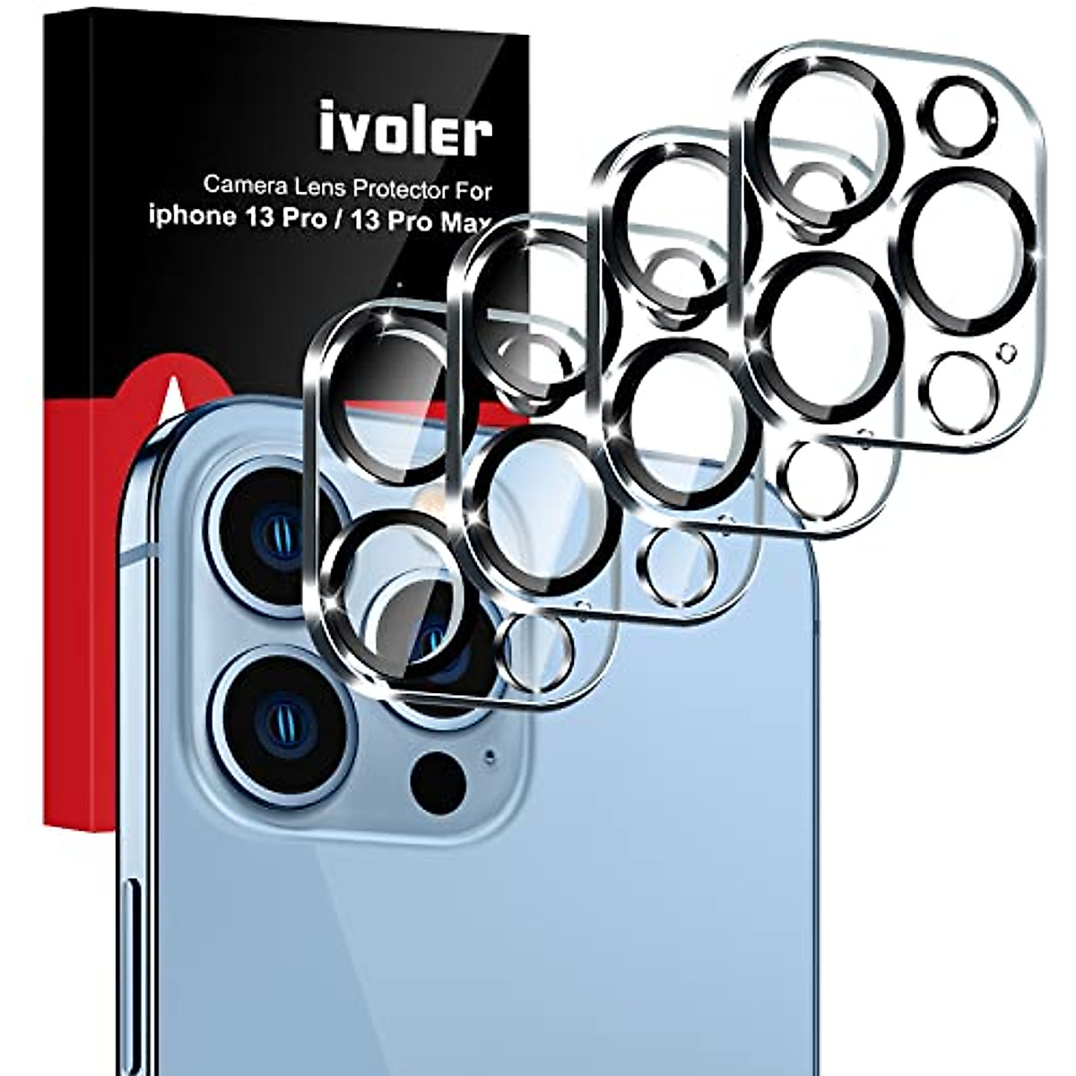 [4 Pack]iVoler Camera Lens Protector Designed for iPhone 13 Pro Max 6.7”/13 Pro 6.1” Screen Protector Tempered Glass[Case Friendly][New version],Scratch-Resistant,Easy Installation,Clear+Black Circle