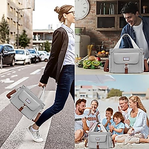 MAPLELILY Lunch Bag for Men Women, Insulated Lunch Tote Bag for Work, Lunch Box Women, Large Leak Proof Lunch Cooler, With Shoulder Strap Adult Lunch Bag, For Picnic Beach Hiking, Grey