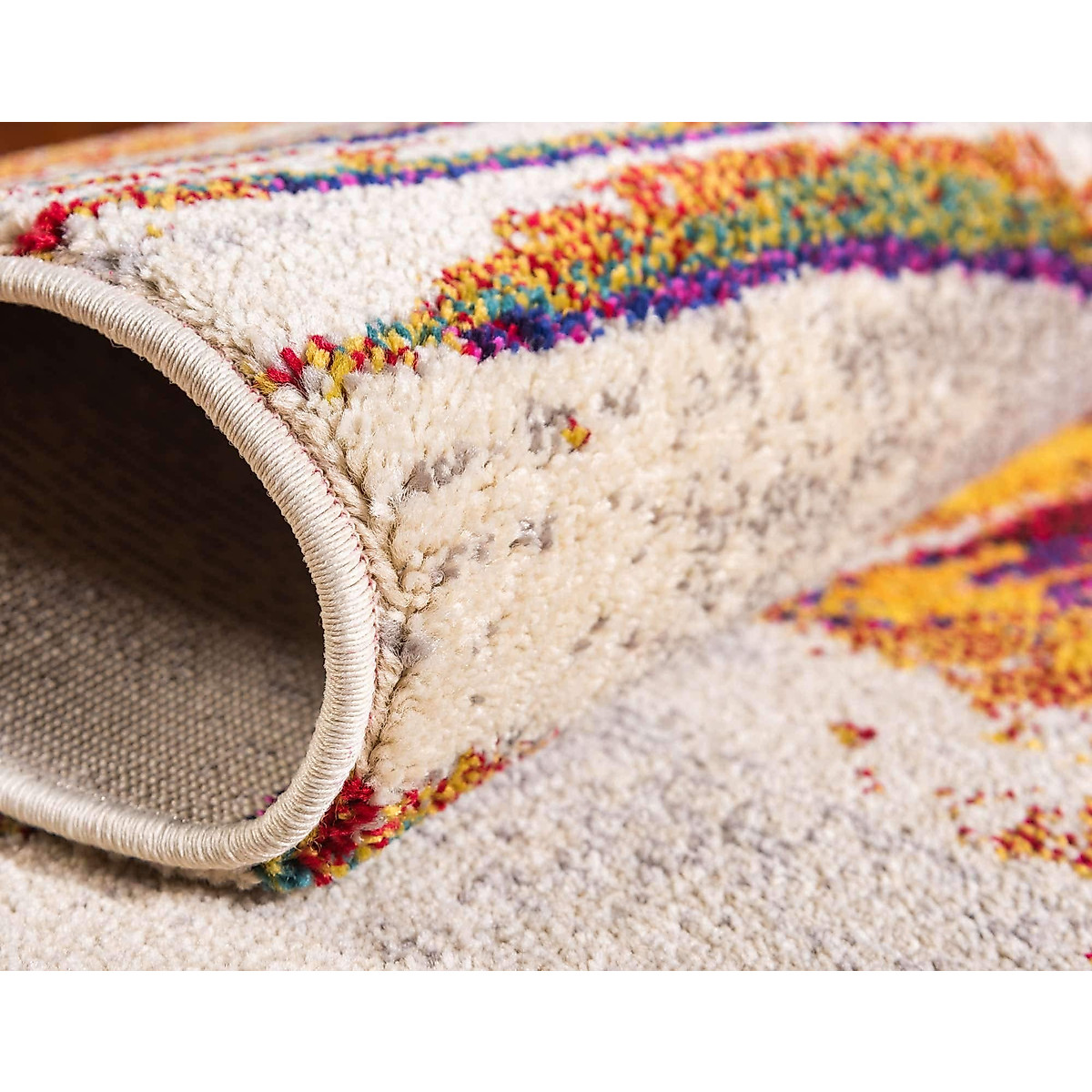 Unique Loom Estrella Collection Bright Colors, Geometric, Abstract, Modern Area Rug, 9 ft x 12 ft, Beige/Yellow