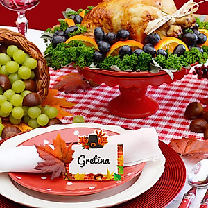 36 Pcs Thanksgiving Place Cards Pumpkin Fall Leaves Name Place Cards and 2 Pcs Permanent Markers Black Markers Name Tents Thankful Greeting Cards for Thanksgiving Harvest Party Bridal Shower Birthday