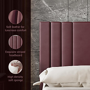 DUMMUP Upholstered Queen Bed Frame/Linen Upholstered Platform with Headboard and Sturdy Wooden Slats/No Box Spring Needed/Noise-Free/Easy Assembly (Brown Leather)