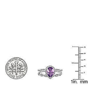 Dazzlingrock Collection 9X6 MM Pear Amethyst & Round Diamond Ladies Halo Teardrop Wedding Ring Set in 14K White Gold, Size 7