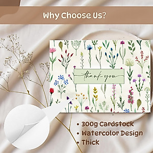 CCAMSSELY Wedding Thank You Cards with Envelopes - 50 Pack Watercolor Floral Thank You Cards Bulk for Baby Shower Bridal Birthday Graduation - 4x6 inches